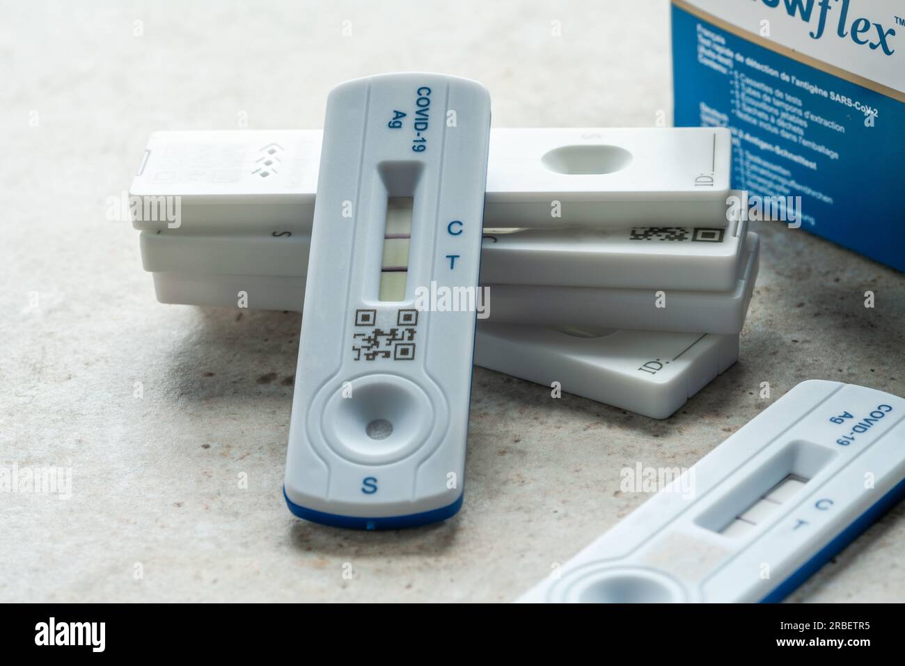 LONDON, UK - JULY 08, 2023: Rapid lateral flow test device shows ...