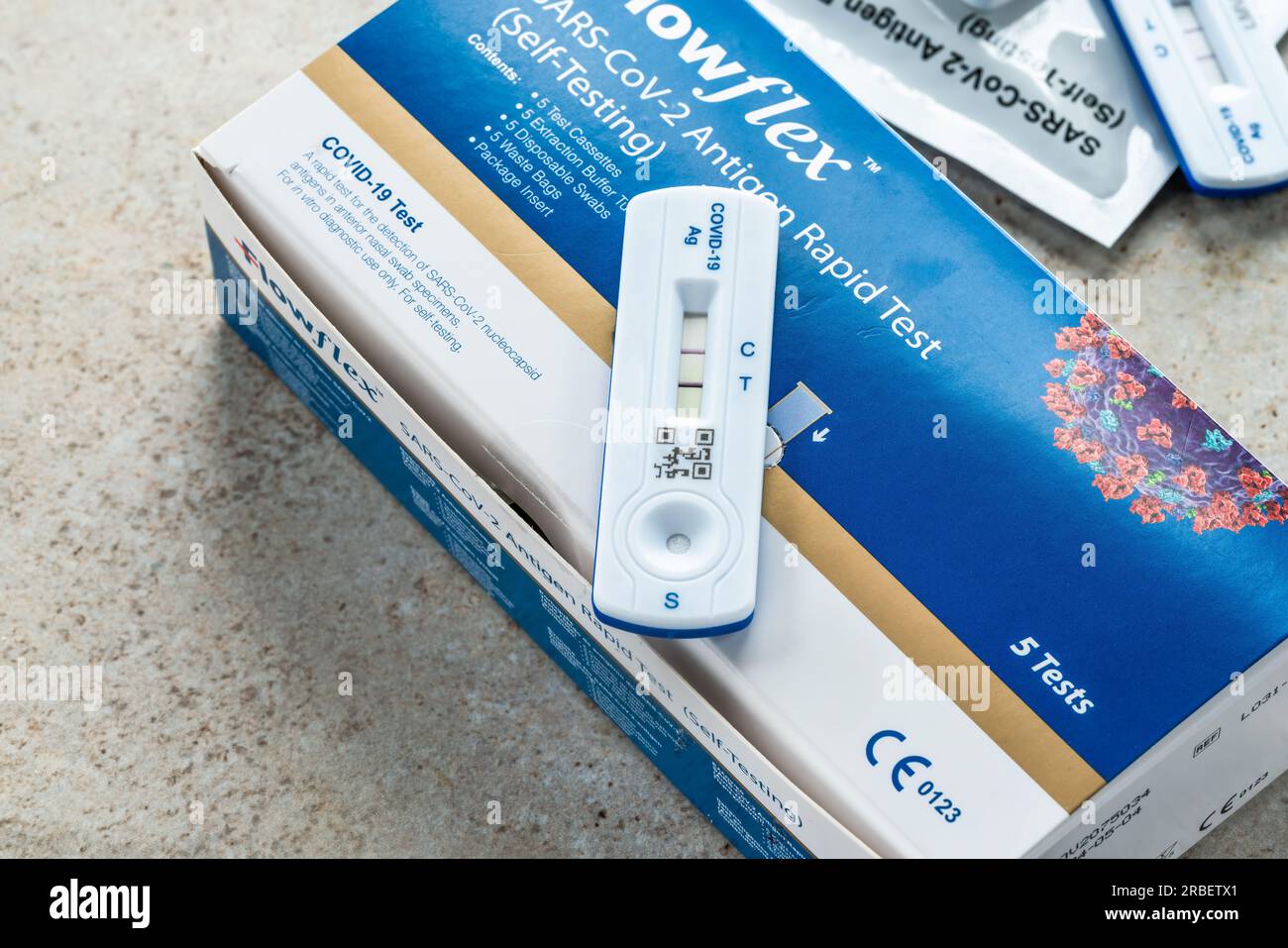 LONDON, UK - JULY 08, 2023: Rapid lateral flow test device shows ...