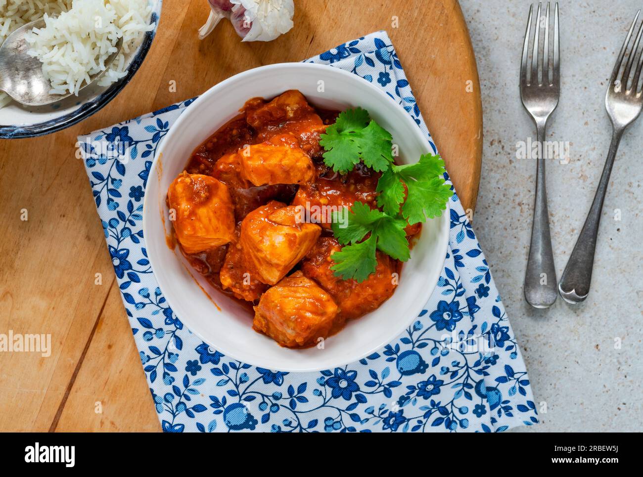 Salmon curry with basmati rice Stock Photo - Alamy