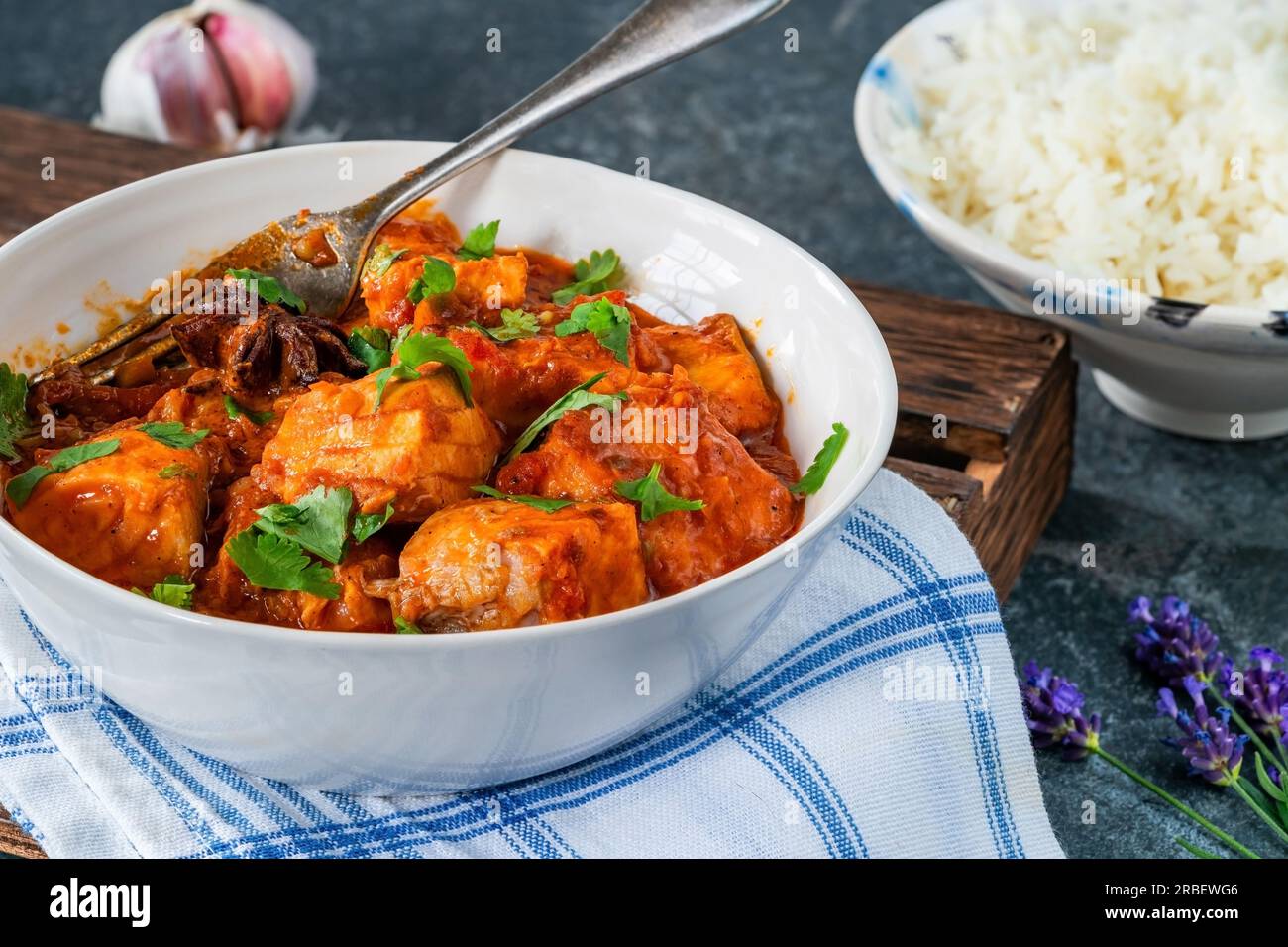 Salmon curry with basmati rice Stock Photo - Alamy
