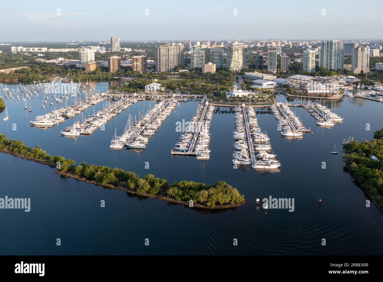 Aerial view of Dinner Key Marina and City of Miami City Hall with ...