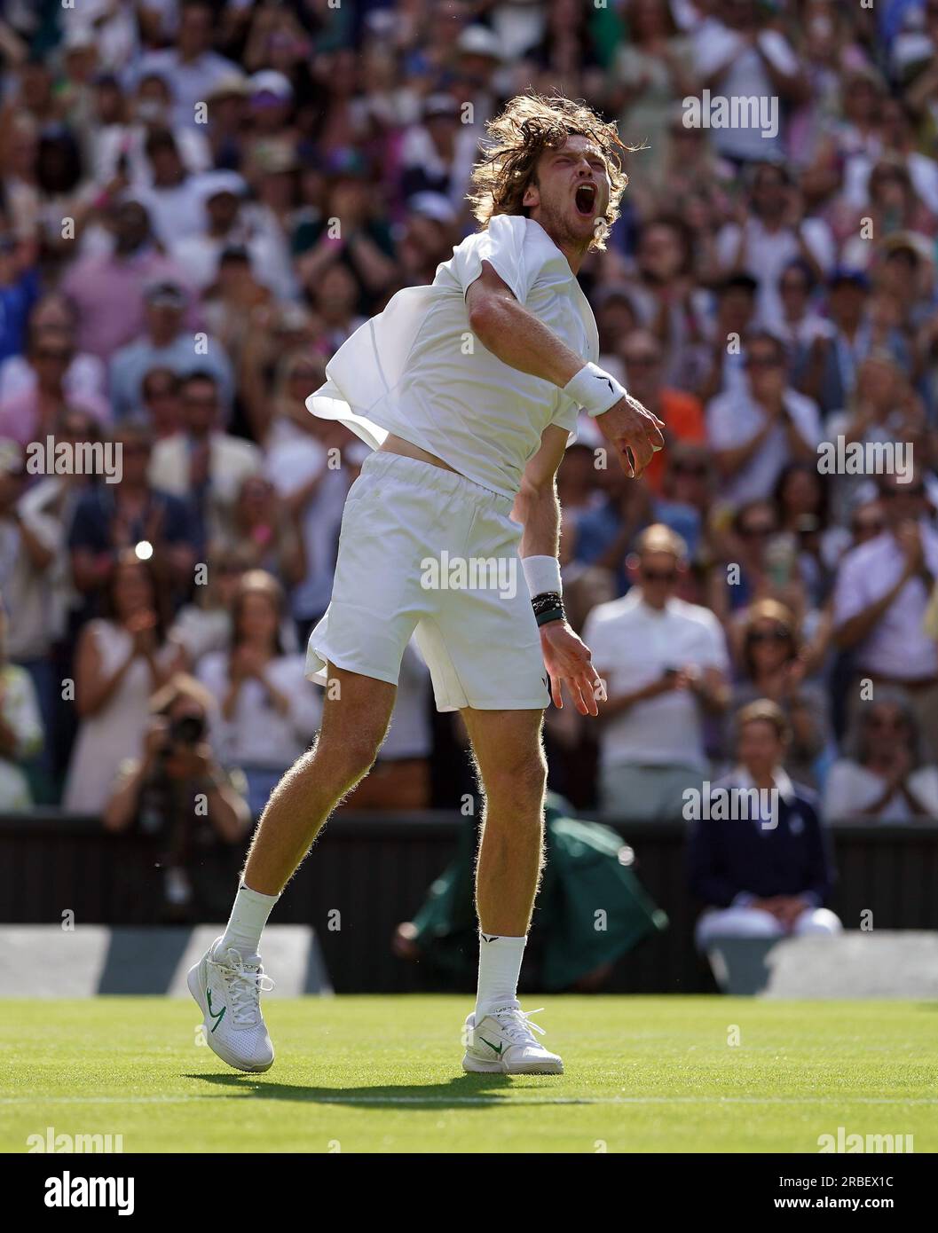 Andrey Rublev celebrates beating Alexander Bublik (not pictured) on day ...
