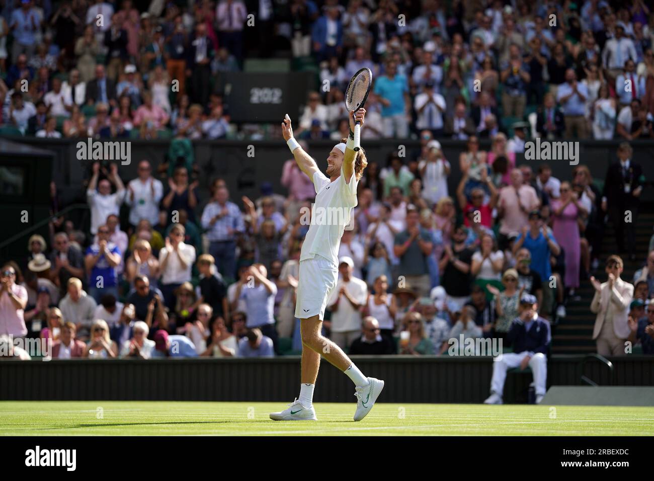 Andrey Rublev celebrates beating Alexander Bublik (not pictured) on day ...