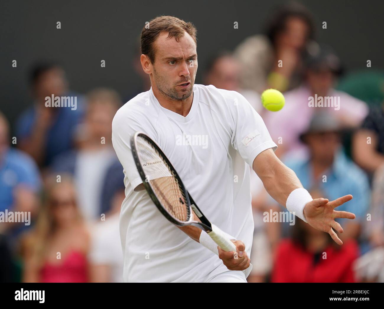 Roman Safiullin in action during his match against Denis Shapovalov ...