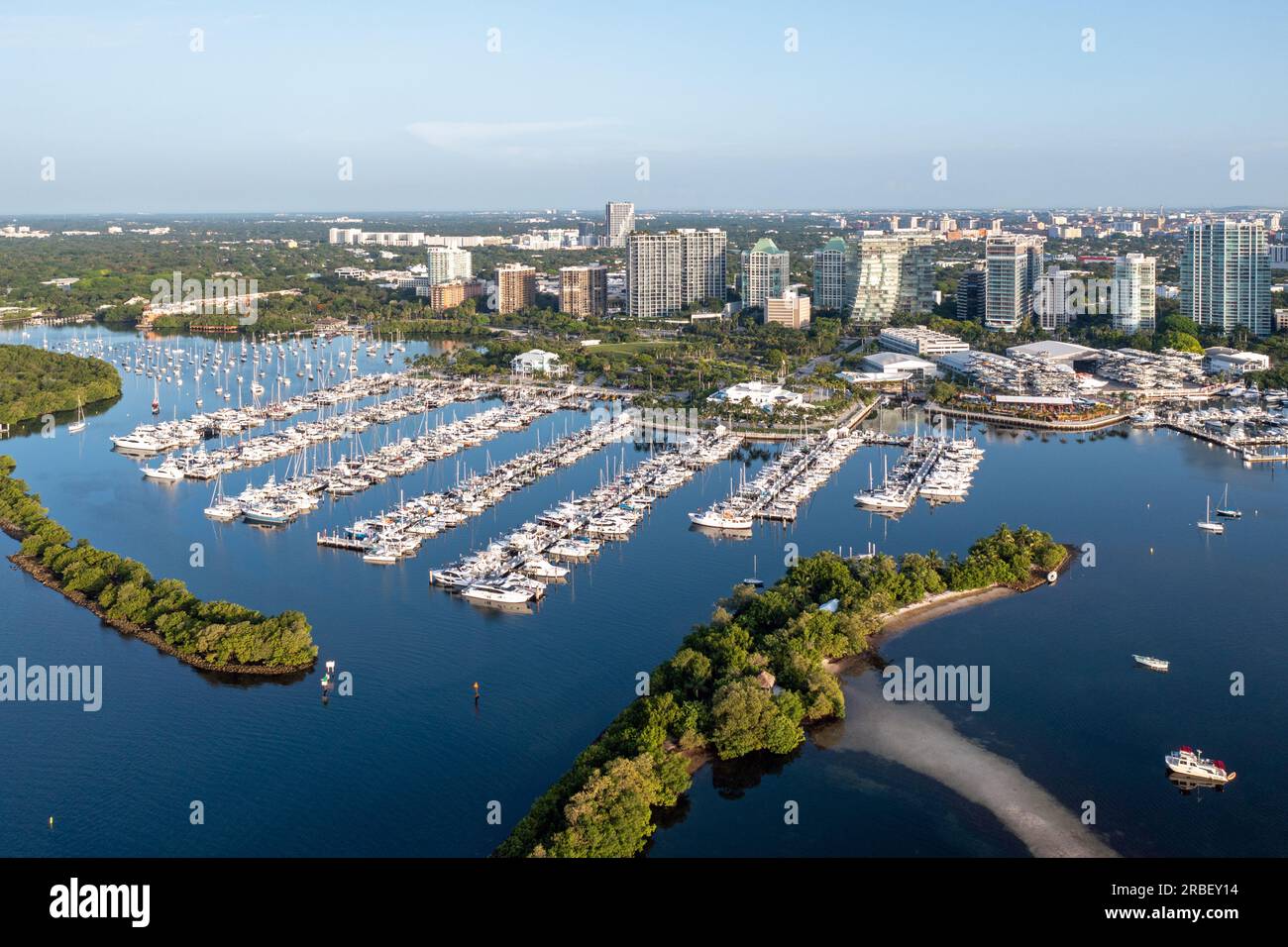 Aerial view of Dinner Key Marina and City of Miami City Hall with ...