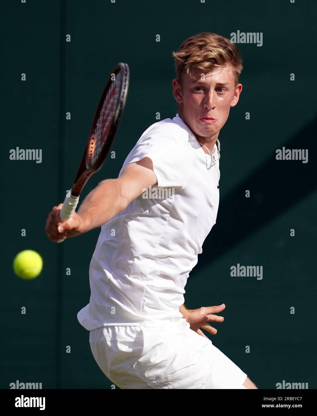 Phoenix Weir in action in the Boys singles on day seven of the 2023 ...