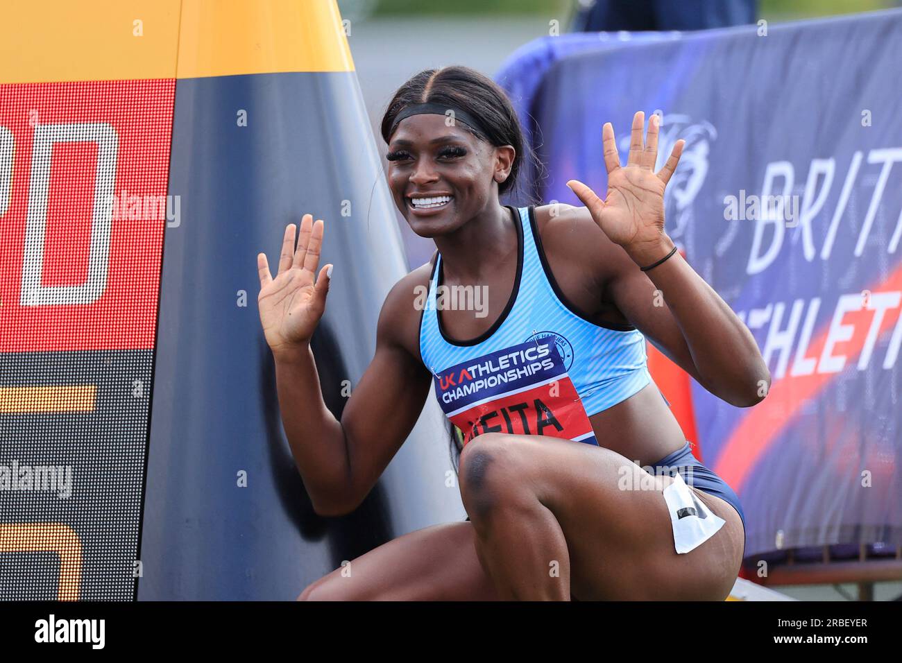 Daryll Neita celebrates winning the women’s 200m final during the UK ...