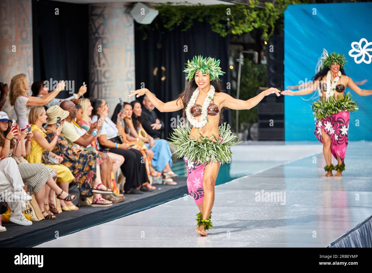 Miami Beach, USA. 09th July, 2023. MIAMI BEACH, FLORIDA - A model walks ...