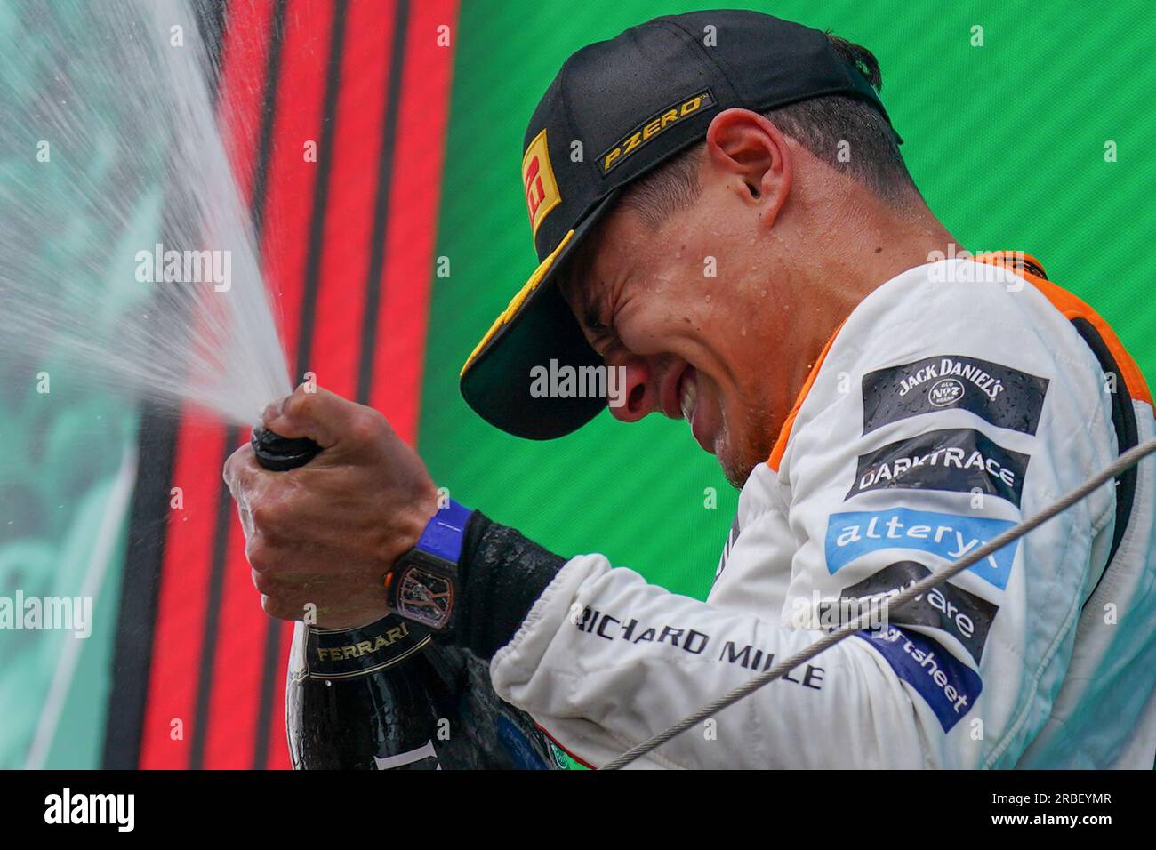 Lando Norris 4 (GBR), McLaren MCL60 second place podium, champagne ...