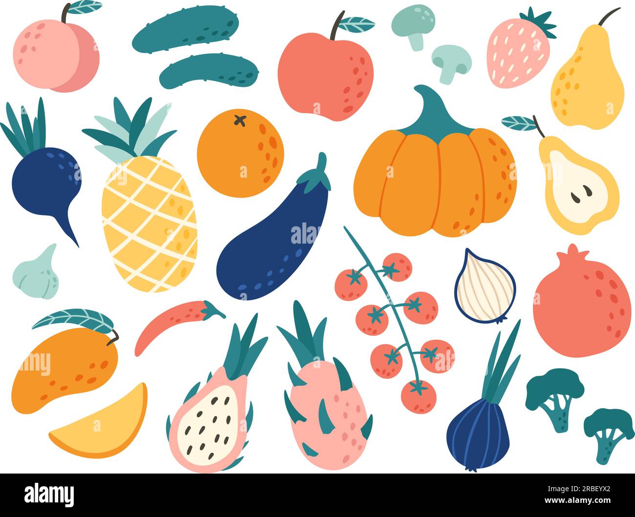 Fruits vegetables vector detailed Stock Vector Images - Alamy