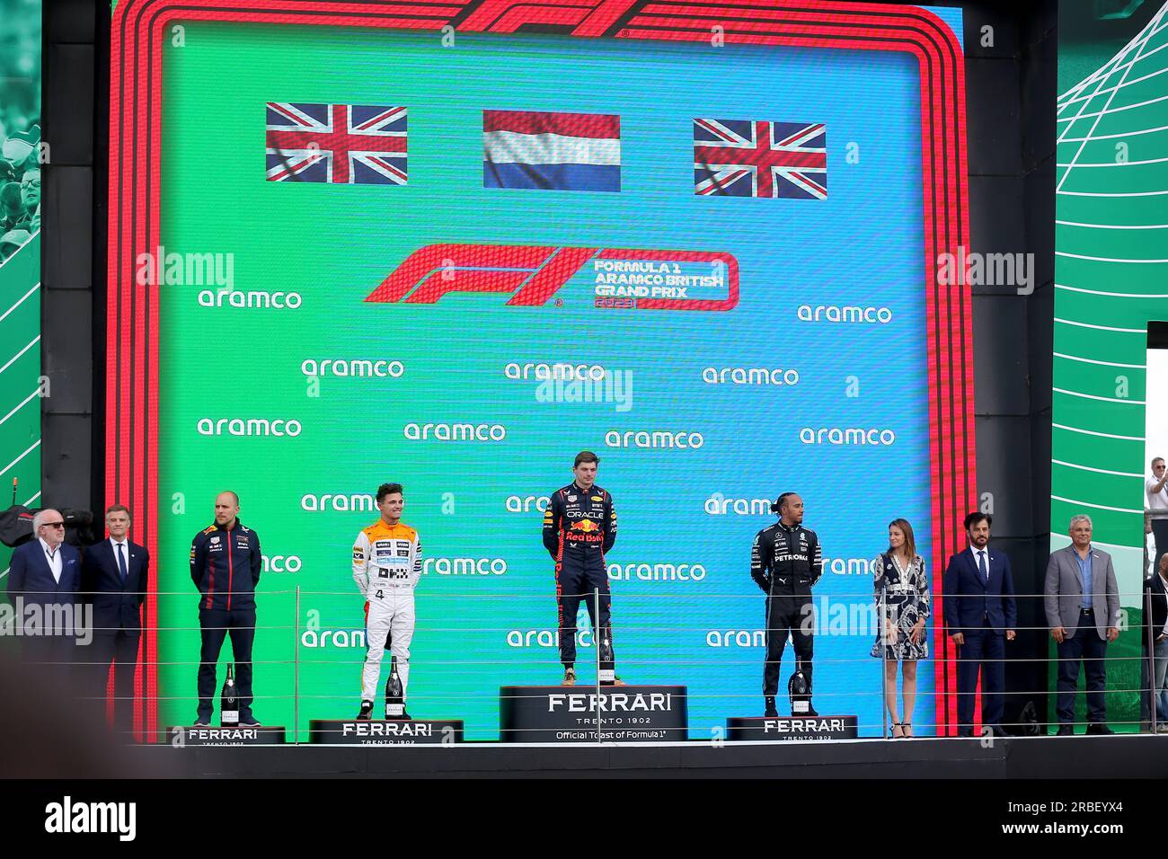 A general view of the podium showing Red Bull's Max Verstappen (centre ...