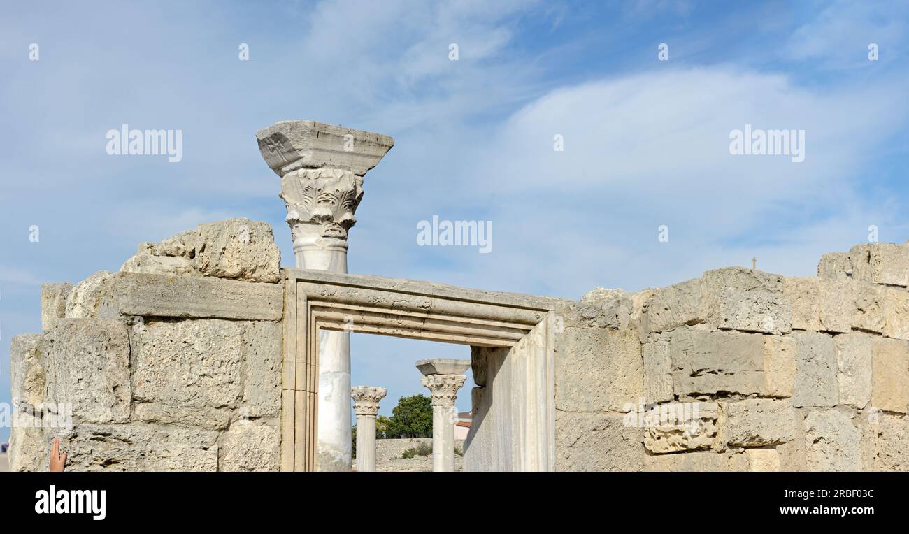 The columns of famous early Christian basilica known as the 1935 ...