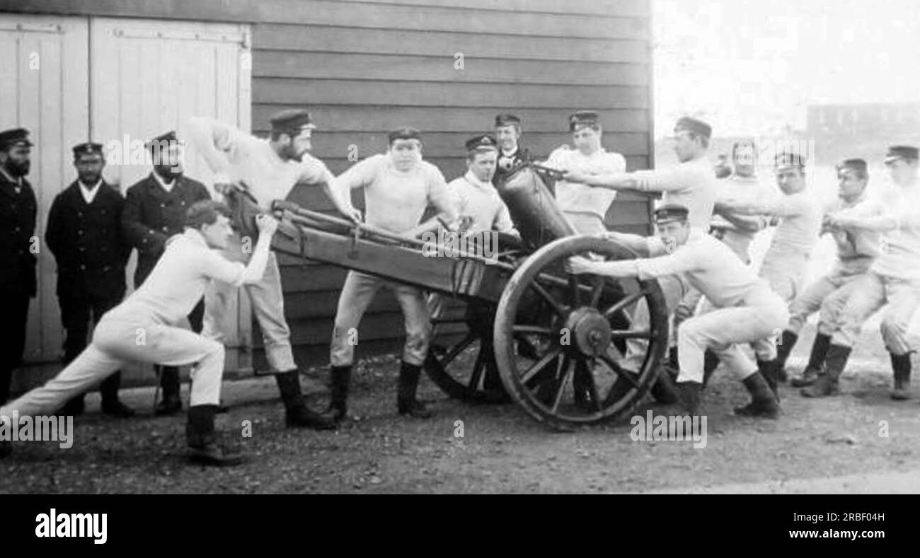 British Army sub-lieutenants training with a field gun, Victorian ...