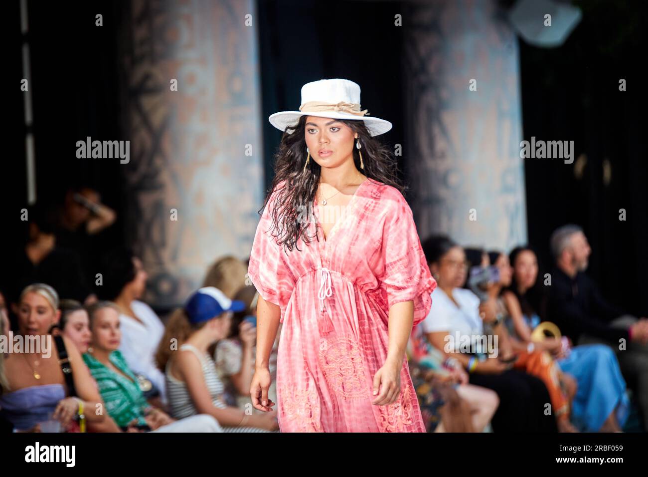 Miami Beach, USA. 09th July, 2023. MIAMI BEACH, FLORIDA - A model walks ...