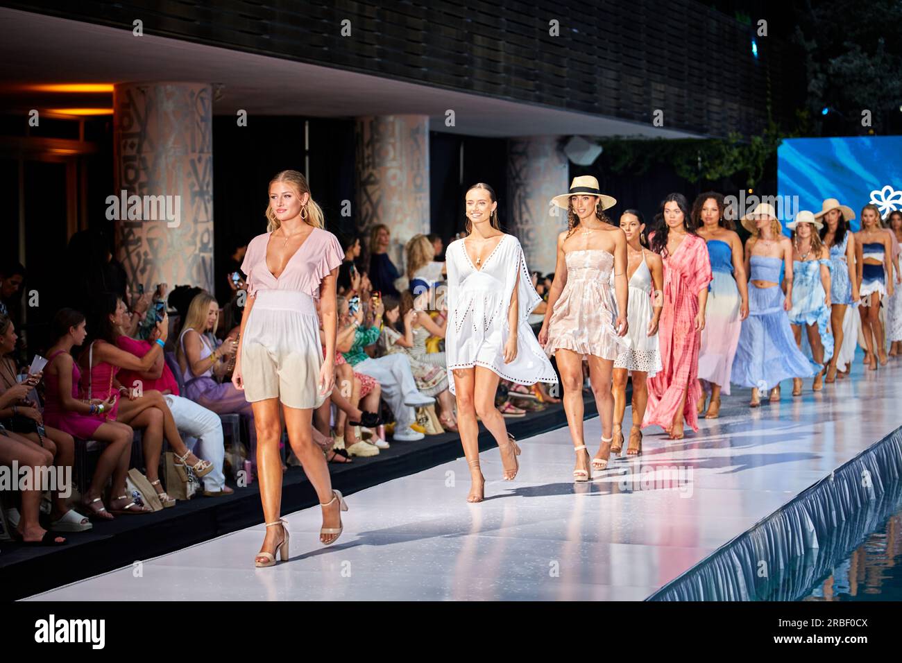 Miami Beach, USA. 09th July, 2023. MIAMI BEACH, FLORIDA - A model walks ...