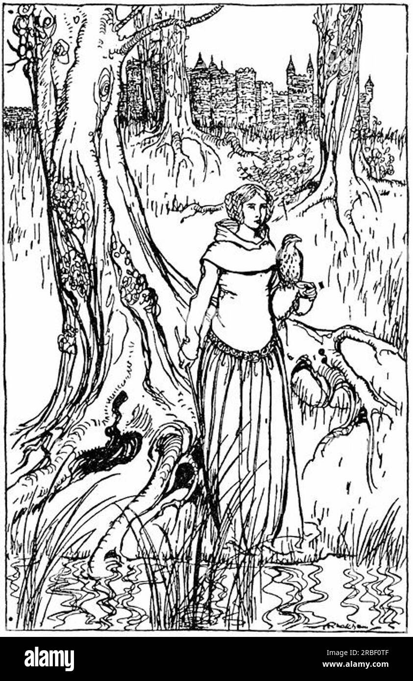 Enide with the golden hawk by Arthur Rackham Stock Photo - Alamy