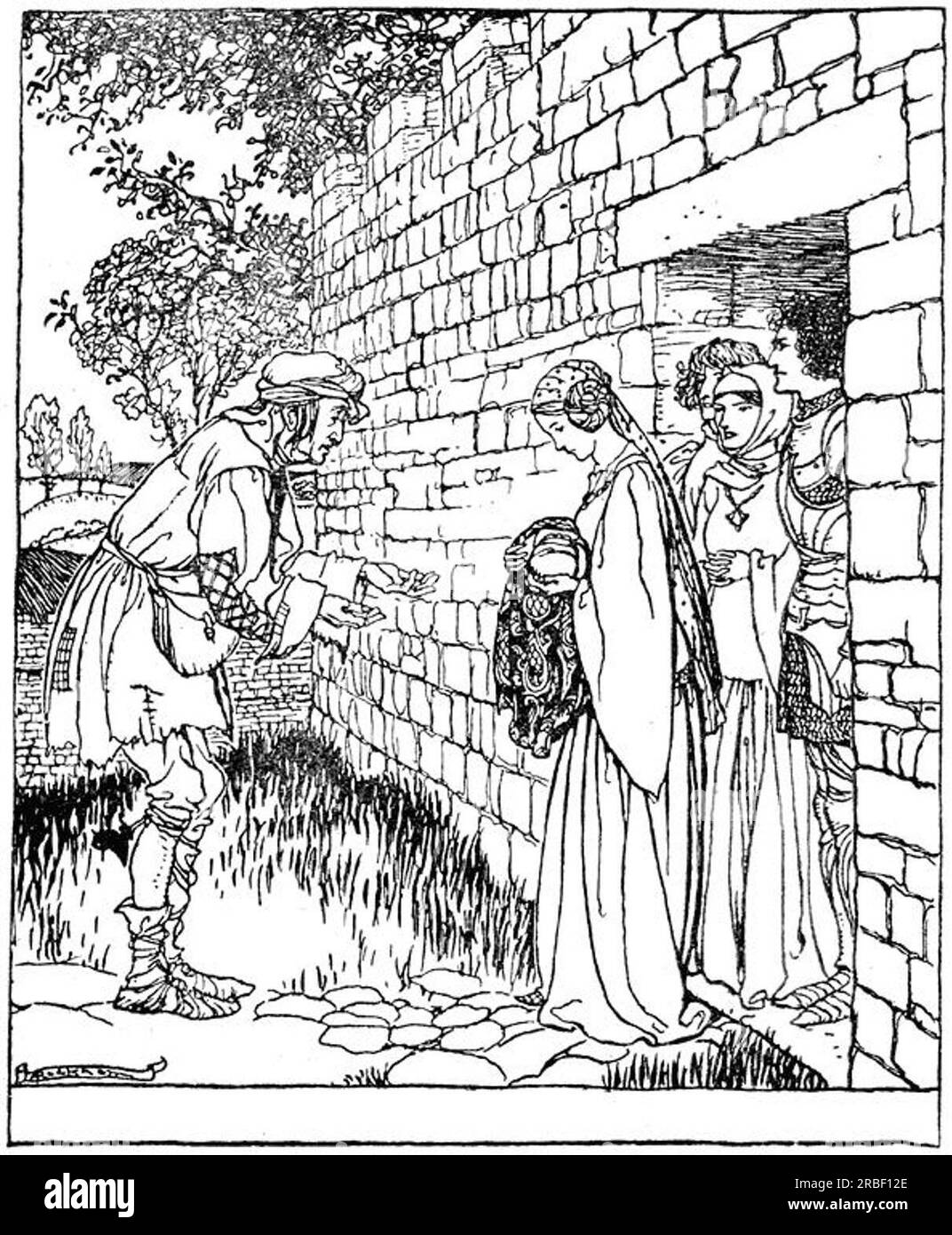 The child is given over to Merlin by Arthur Rackham Stock Photo - Alamy