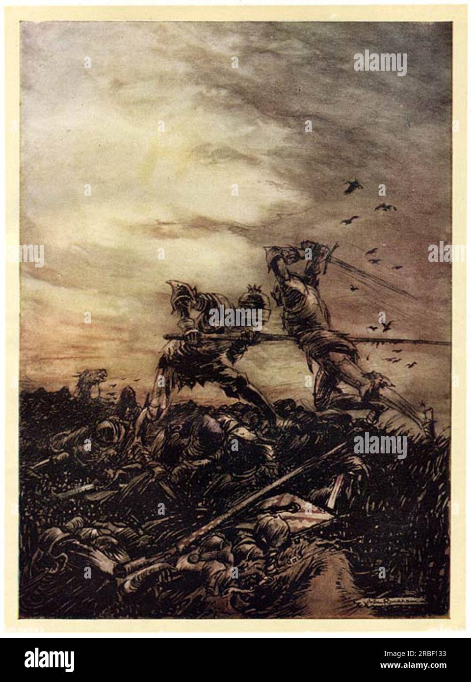 The struggle between King Arthur and Modred by Arthur Rackham Stock ...