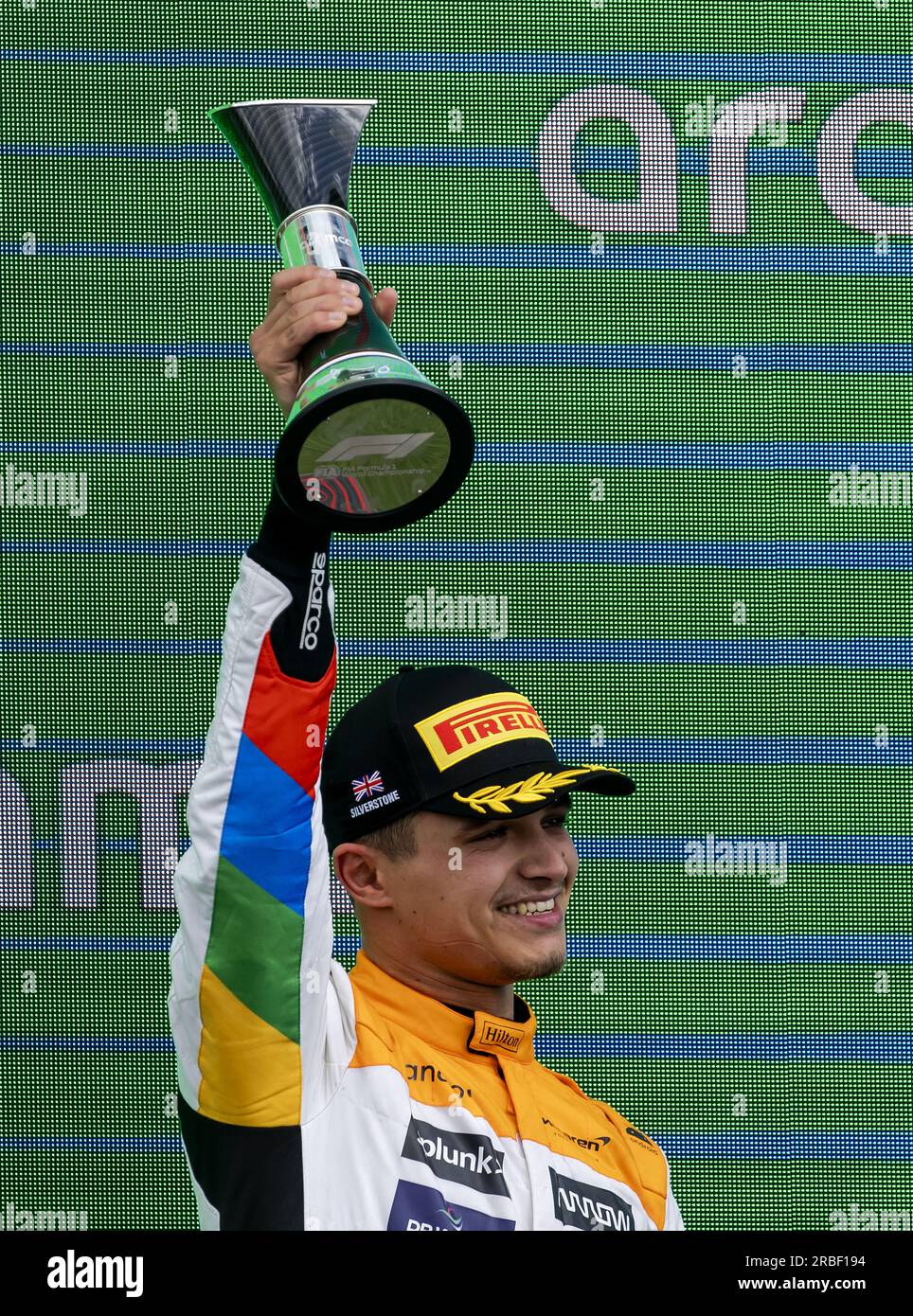 SILVERSTONE - Lando Norris (McLaren) on the podium during the Grand ...