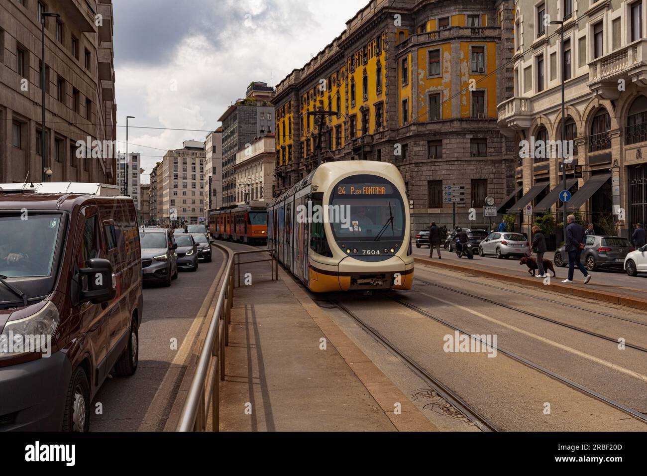 Milano, Italy - April 21, 2023: The famous tram, a typical and ...