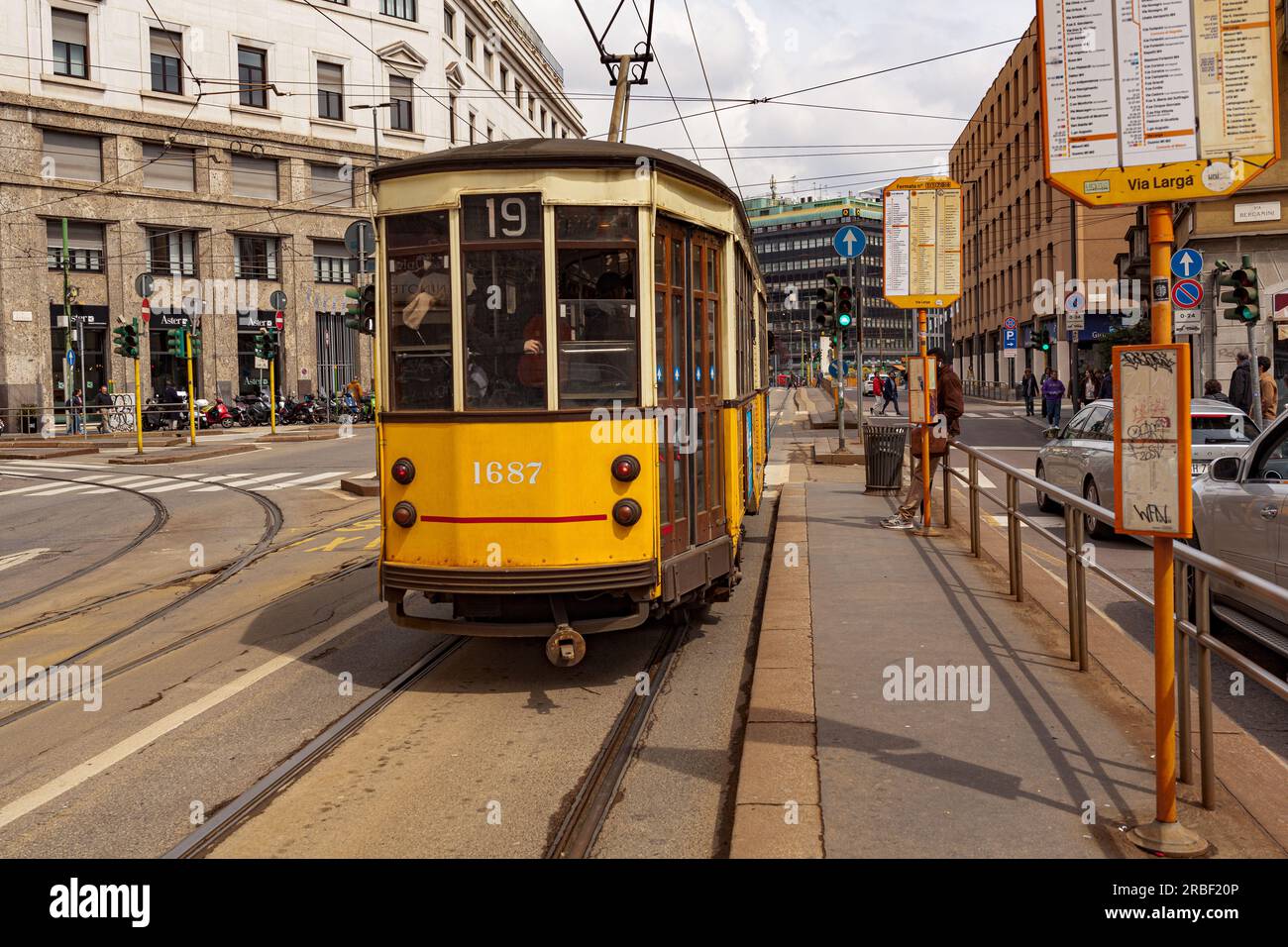 Milano, Italy - April 21, 2023: Typical Yellow tram number 19 in the ...