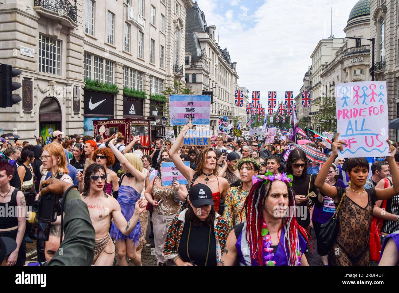 London, UK. 8th July 2023. Thousands of people march through central ...