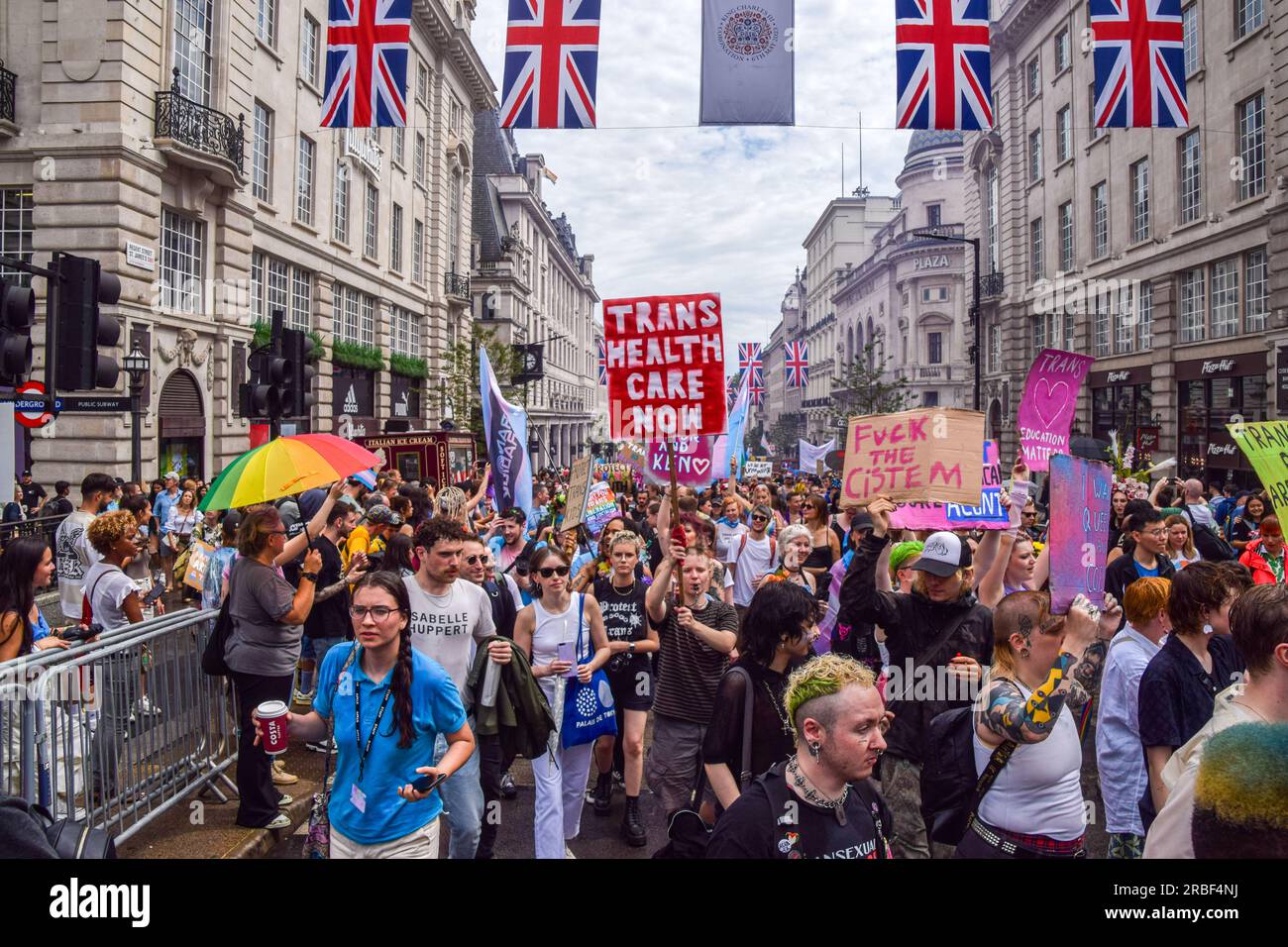 London, UK. 8th July 2023. Thousands of people march through central ...