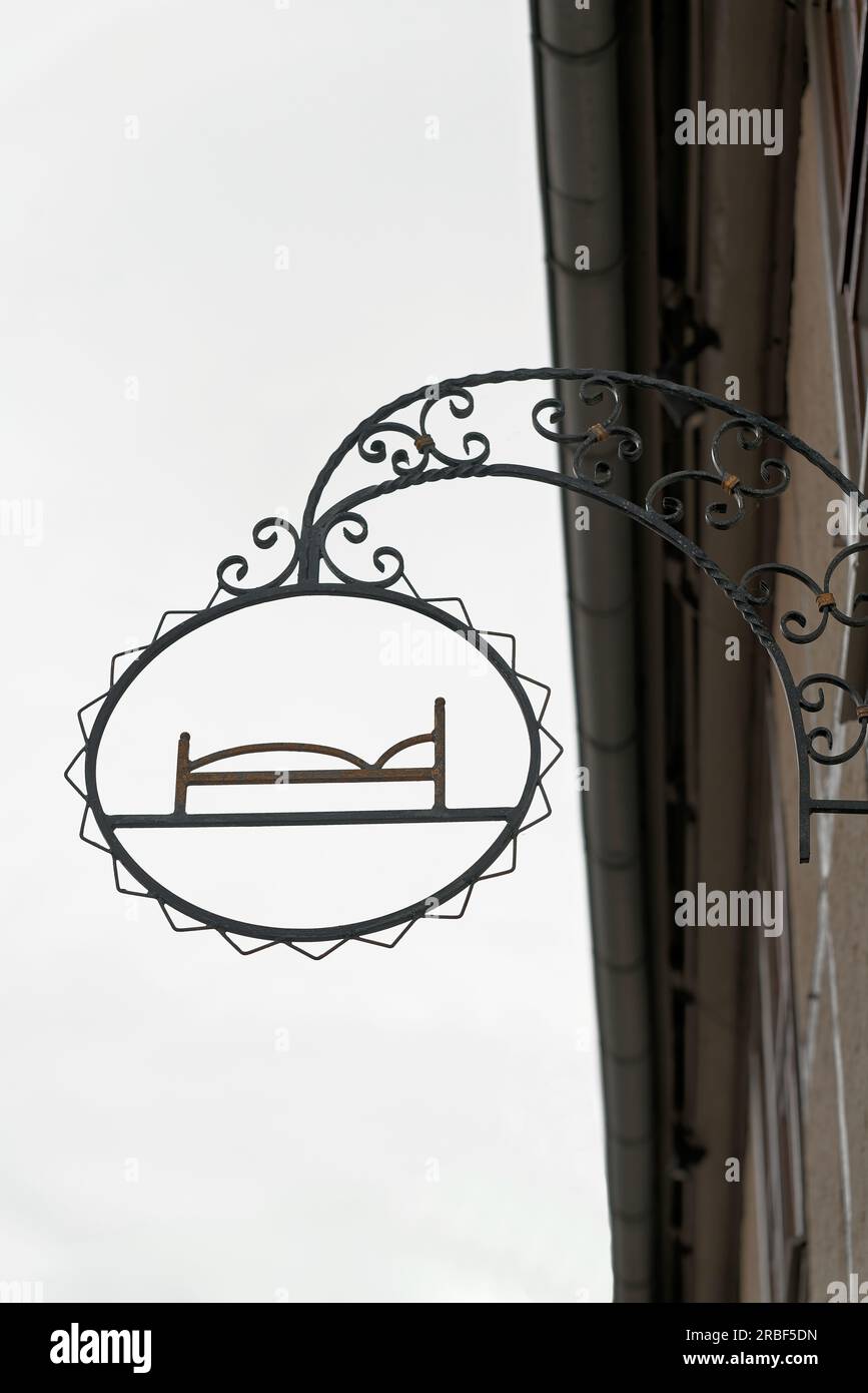 Bed as a symbol of free rooms for overnight stay in Wernigerode in the ...