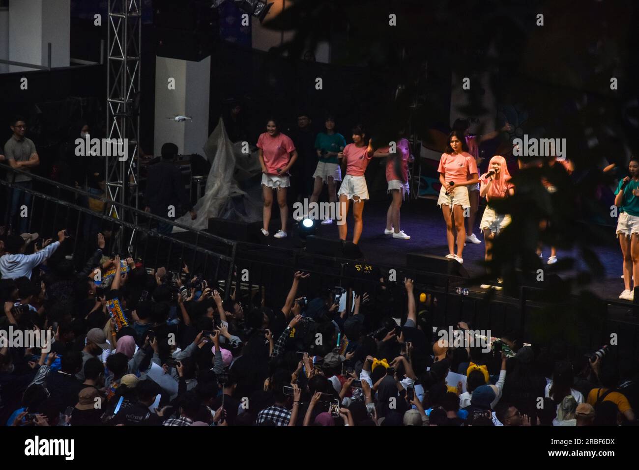 Bandung, West Java, Indonesia. July 9, 2023. Idol group from Indonesia JKT48 performing at the ...
