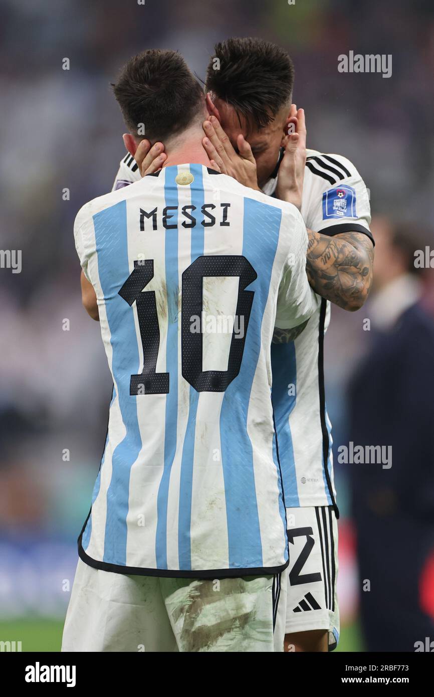 Lusail, Qatar, 18th. December 2022. Lautaro Martinez hug Lionel Messi ...