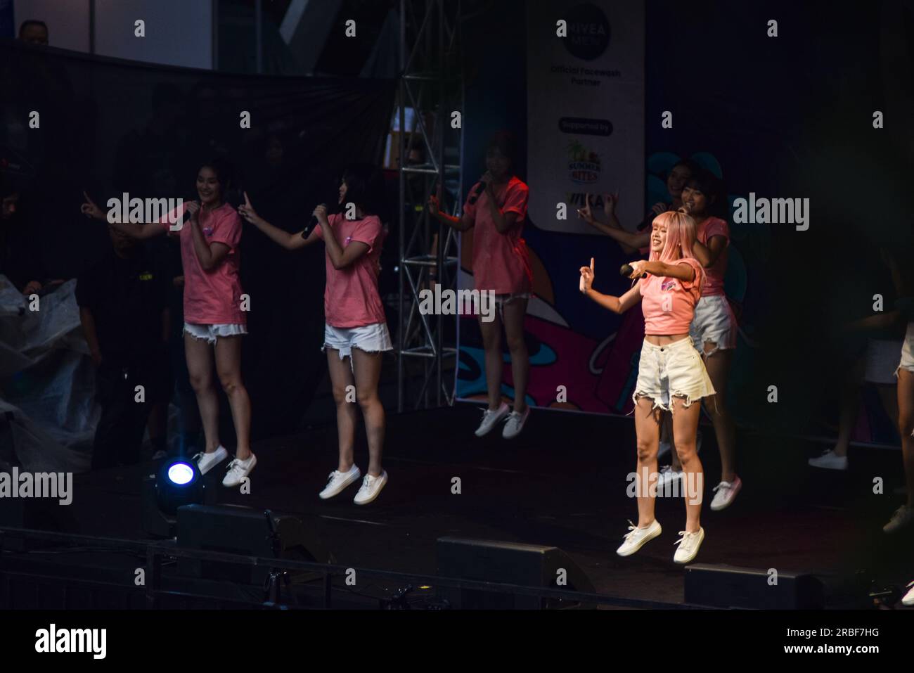 Bandung, West Java, Indonesia. July 9, 2023. Idol group from Indonesia JKT48 performing at the ...