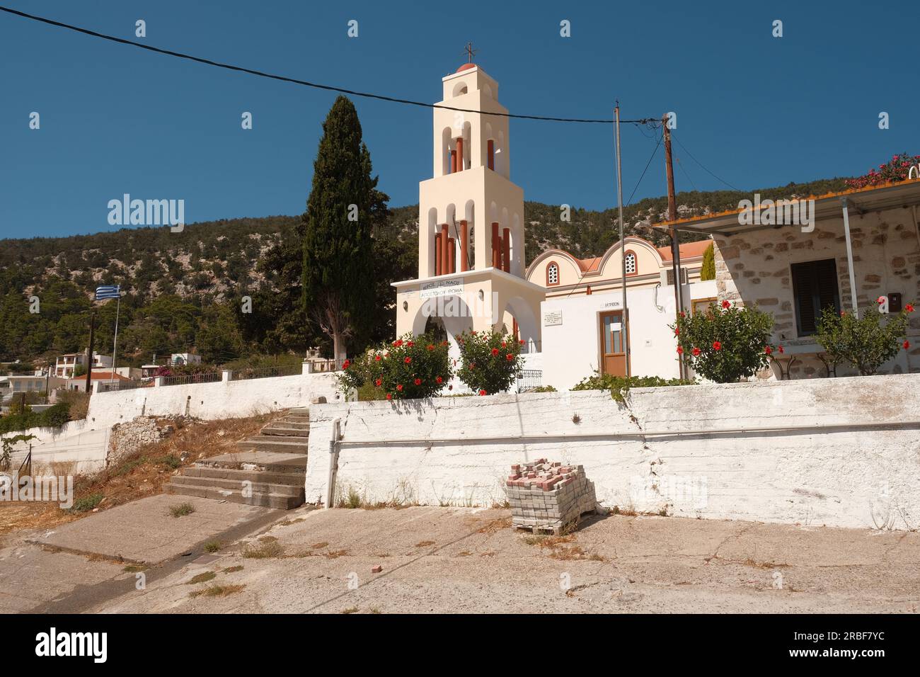 Church Apostle Thomas in the greek town Monolithos island Rhodes Stock ...