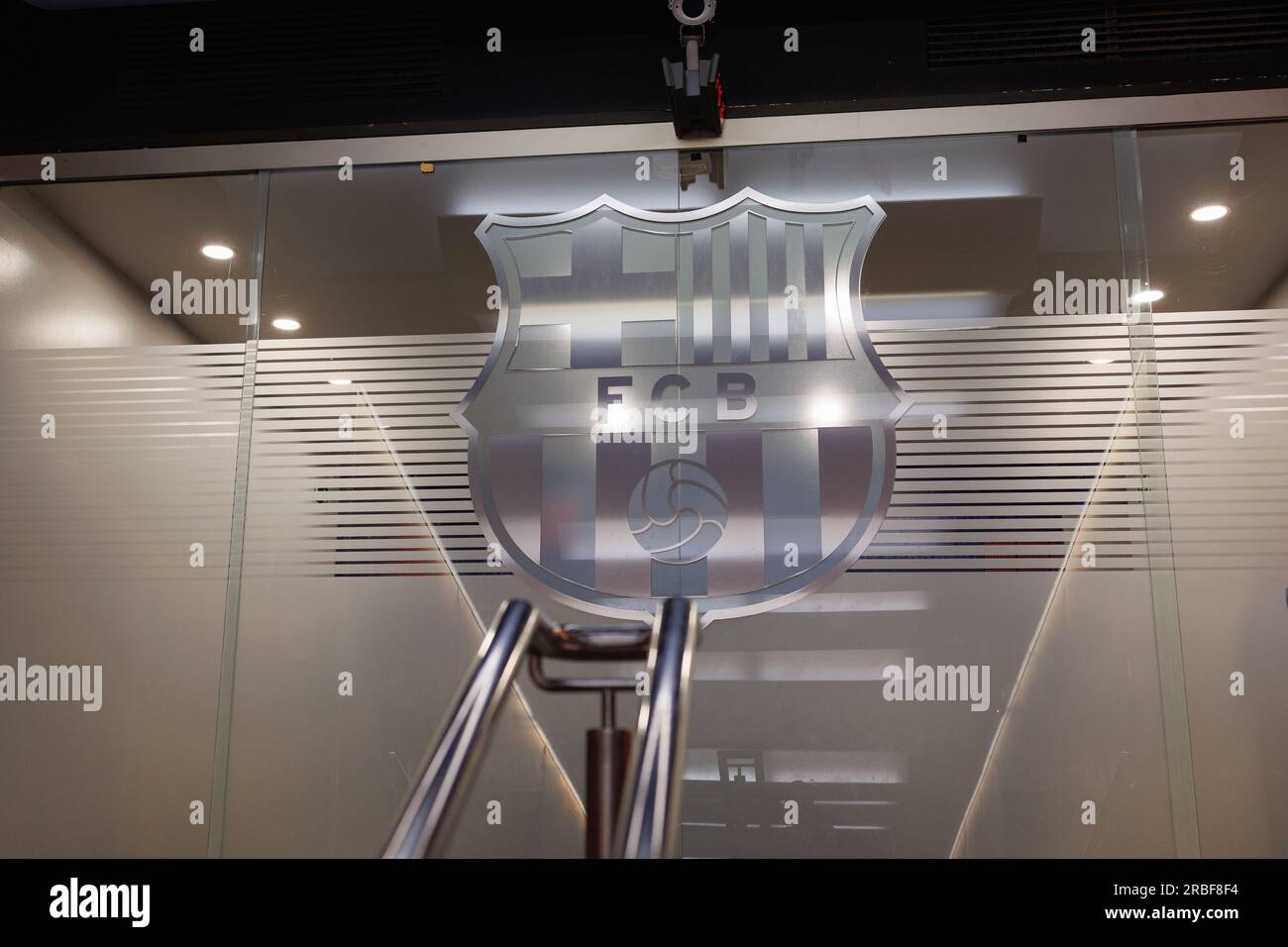 Barcelona Football Club Symbol imprinted on the Window of a Room inside ...