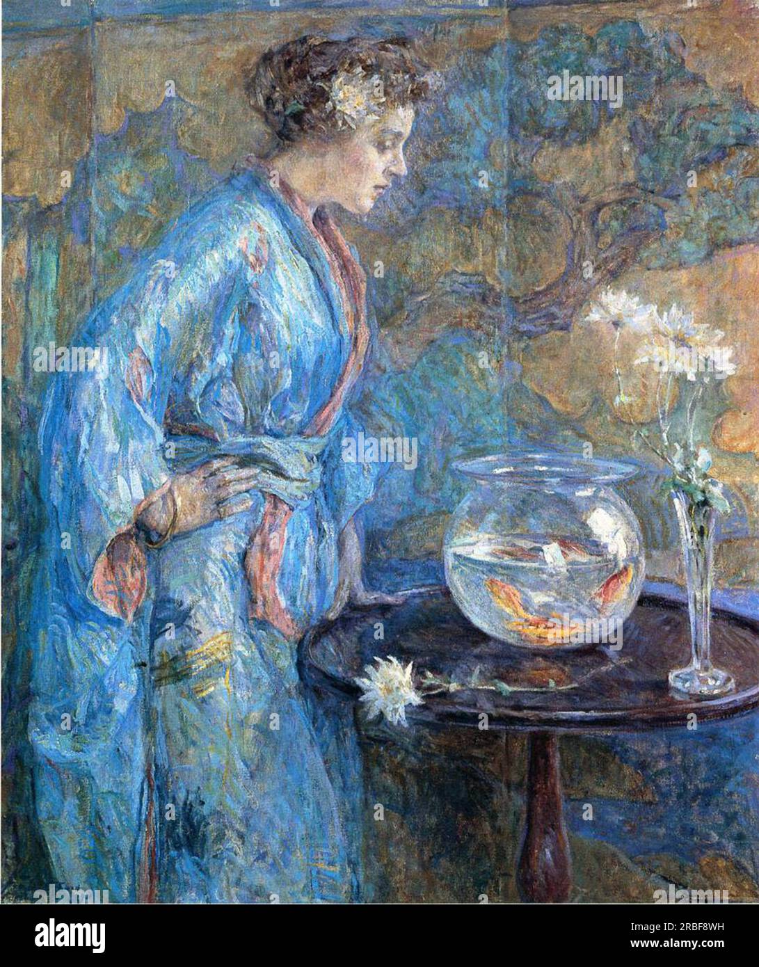 Girl in Blue Kimono 1911 by Robert Lewis Reid Stock Photo - Alamy