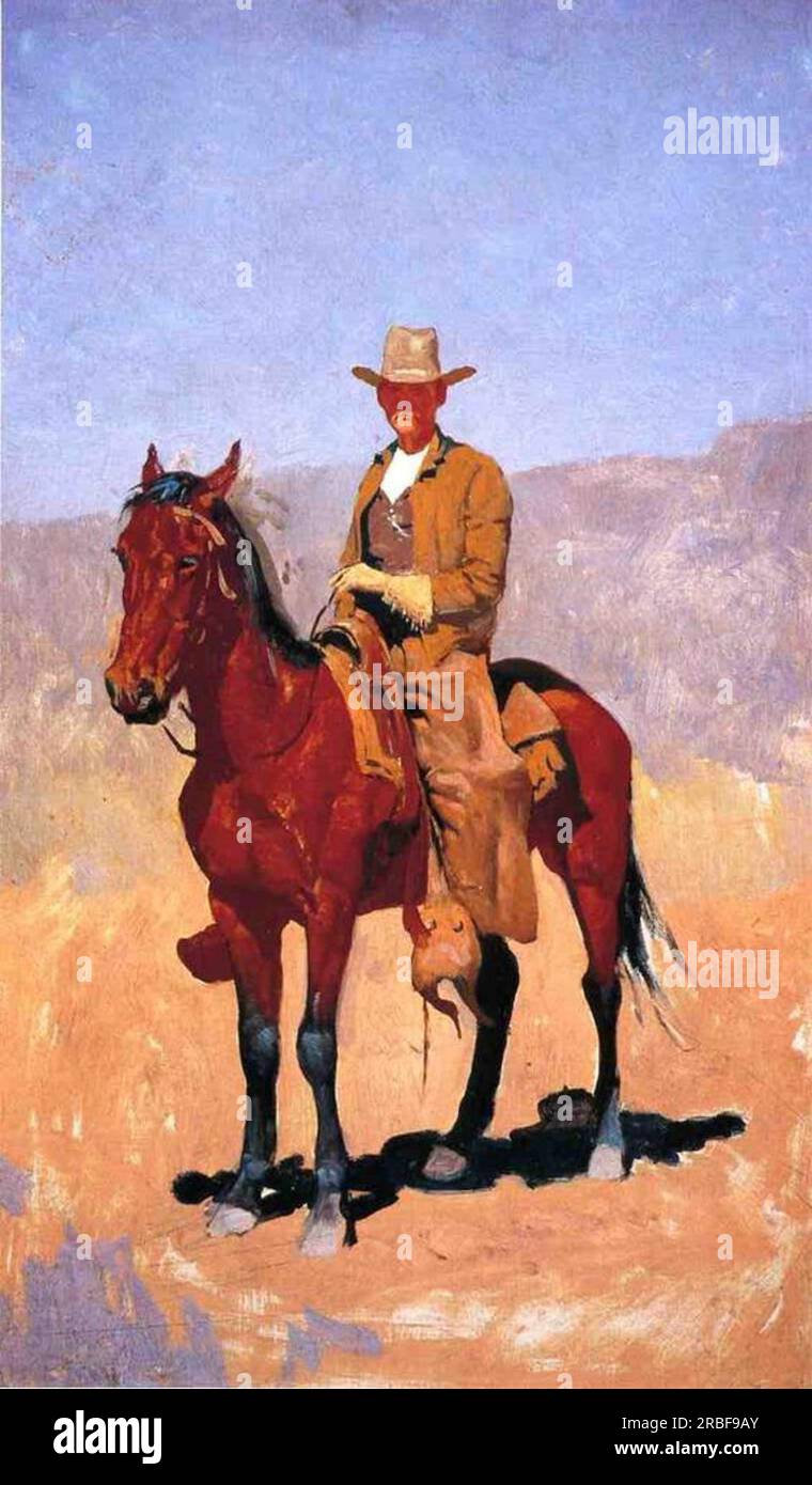 Mounted Cowboy In Chaps With Race Horse by Frederic Remington Stock ...
