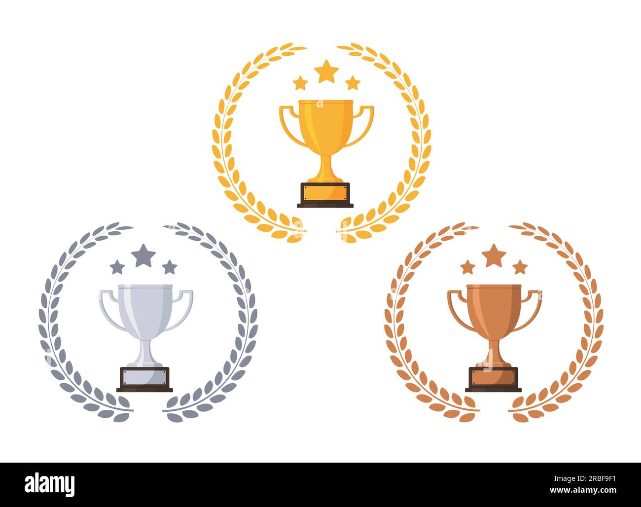 Gold silver bronze trophy cups. Game winner prize cups, racing sport ...