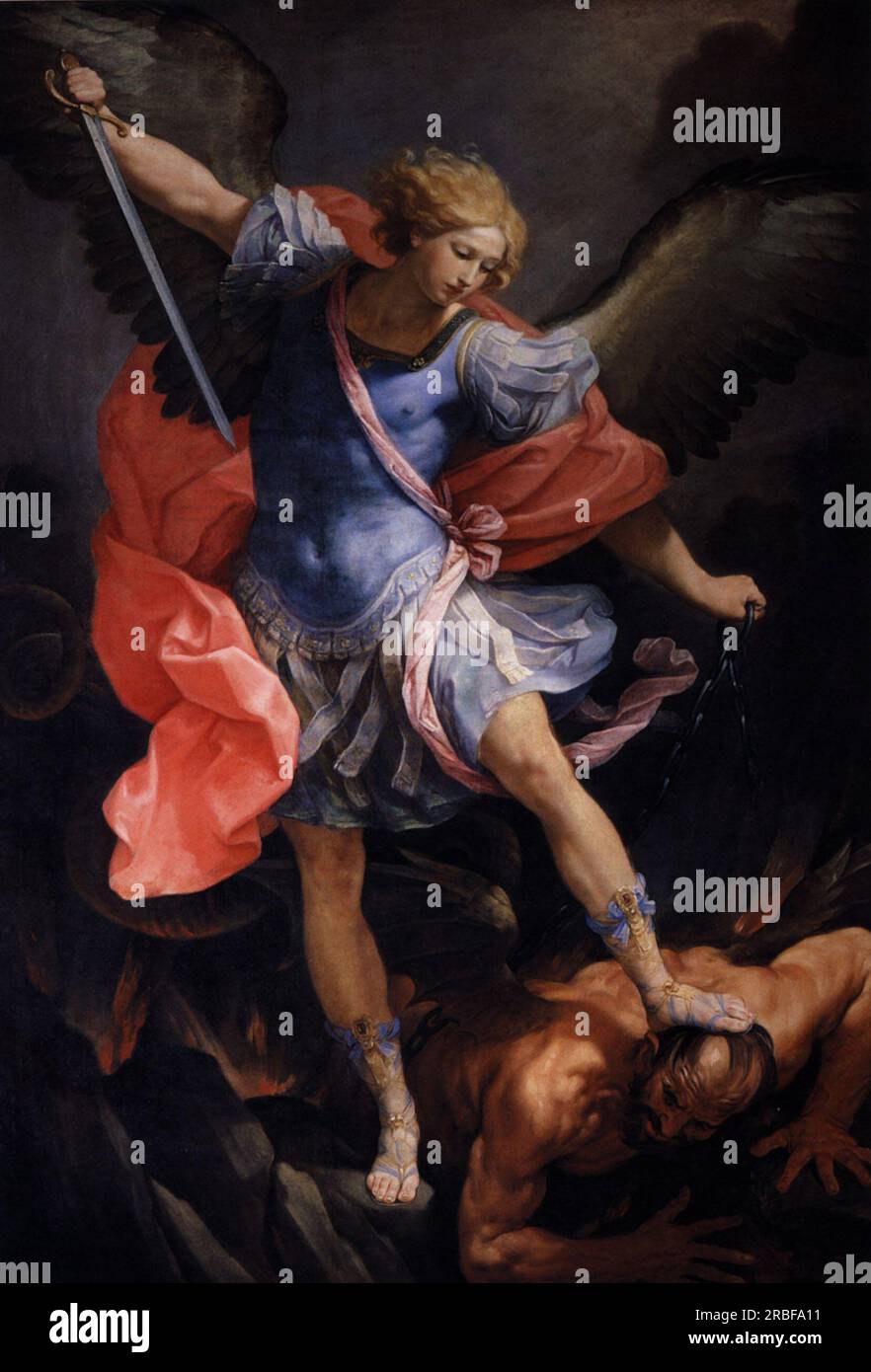 The Archangel Michael defeating Satan 1635 by Guido Reni Stock Photo ...