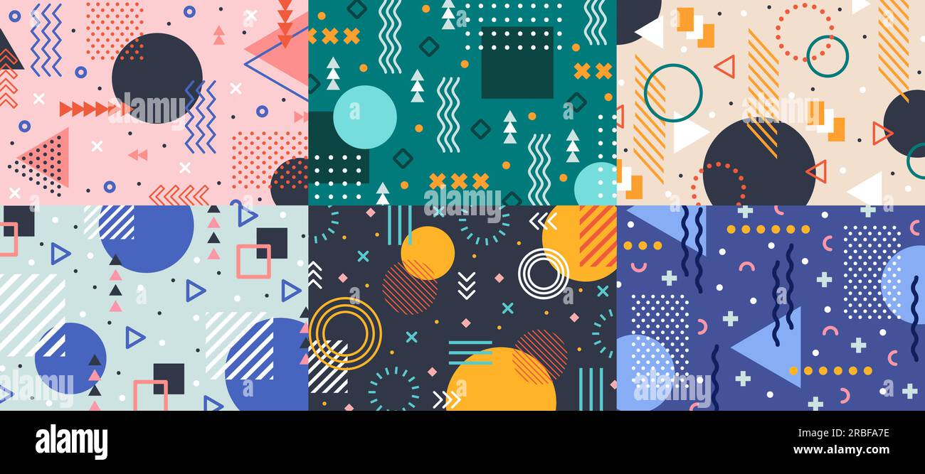 Memphis geometry background. Colorful shapes pattern, vivid coloring ...