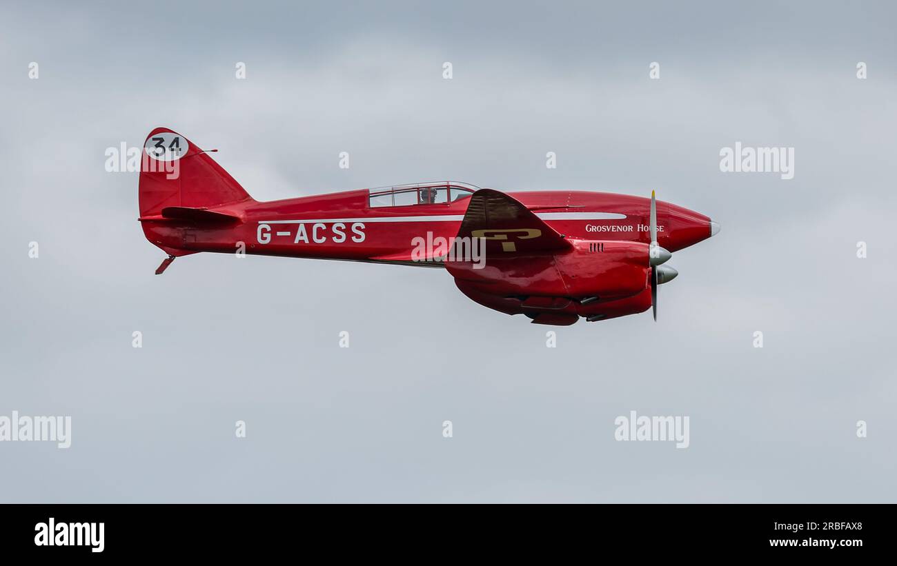 1934 de Havilland DH88 Comet ‘G-ACSS’ airborne at the Shuttleworth Military Airshow on the 2nd ...
