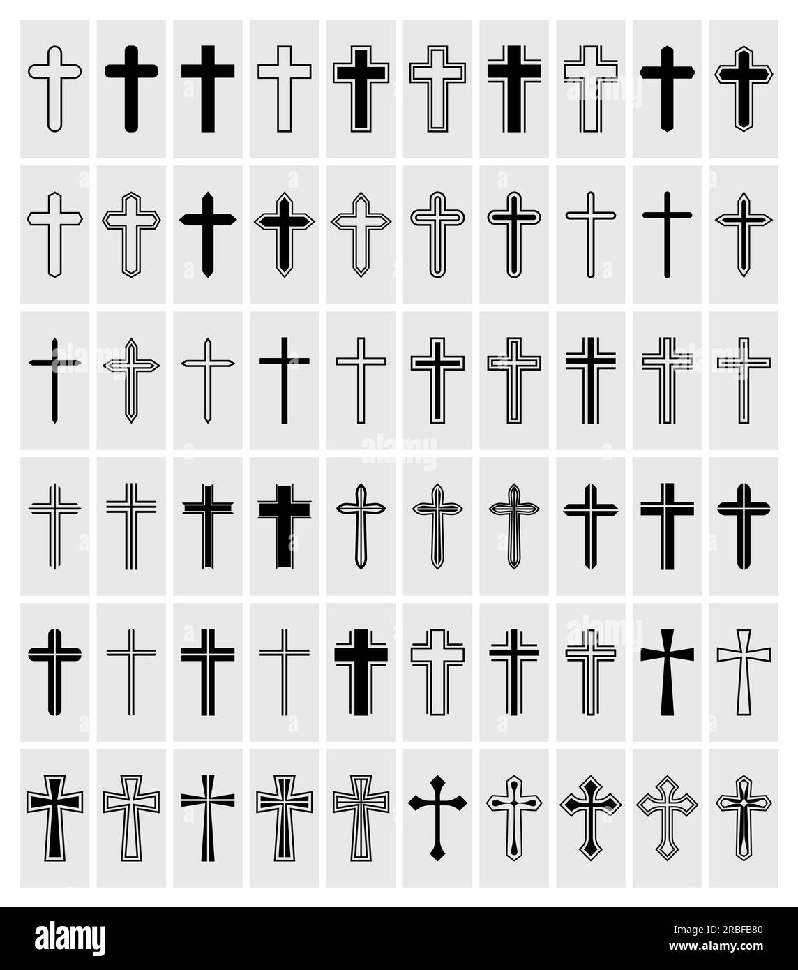Flat Vector Christian Cross Icons. Line Silhouette Cut Out Black Christian Crosses Collection ...