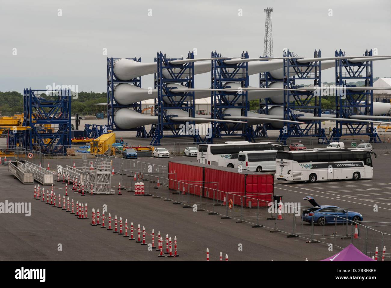 Belfast, Northern Ireland, UK. 7 June. 2023. Wind turbine blades being ...