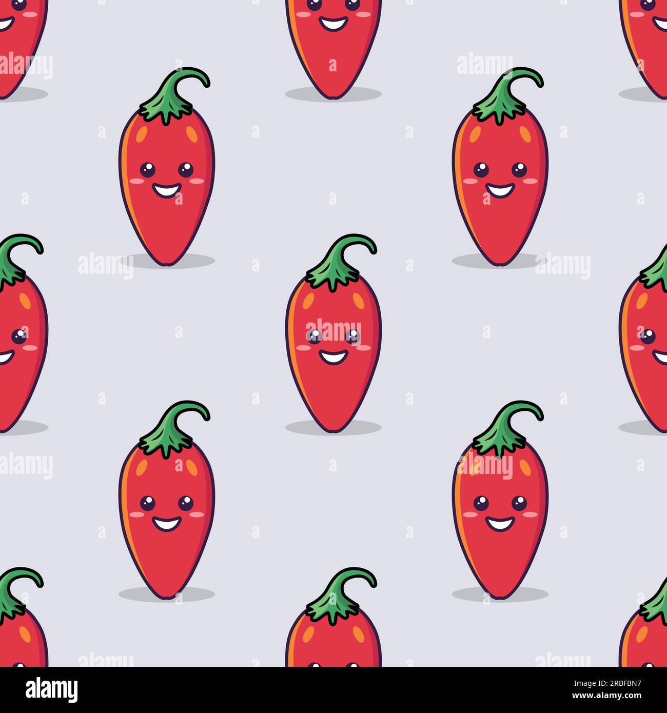 Vector Seamless Pattern with Cartoon Cute and Funny Red Hot Chili ...
