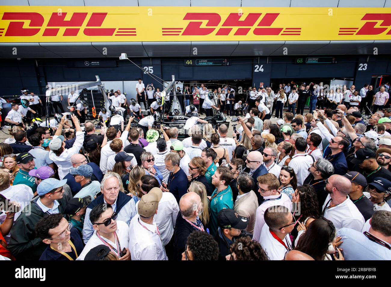Silverstone,UK. 09th July, 2023. Mercedes AMG F1 Team spectators, fans ...