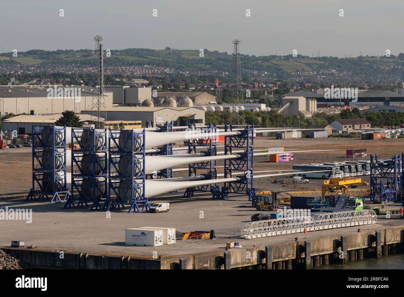 Belfast, Norther Ireland, UK. 7 June. 2023. Wind turbine blades being ...