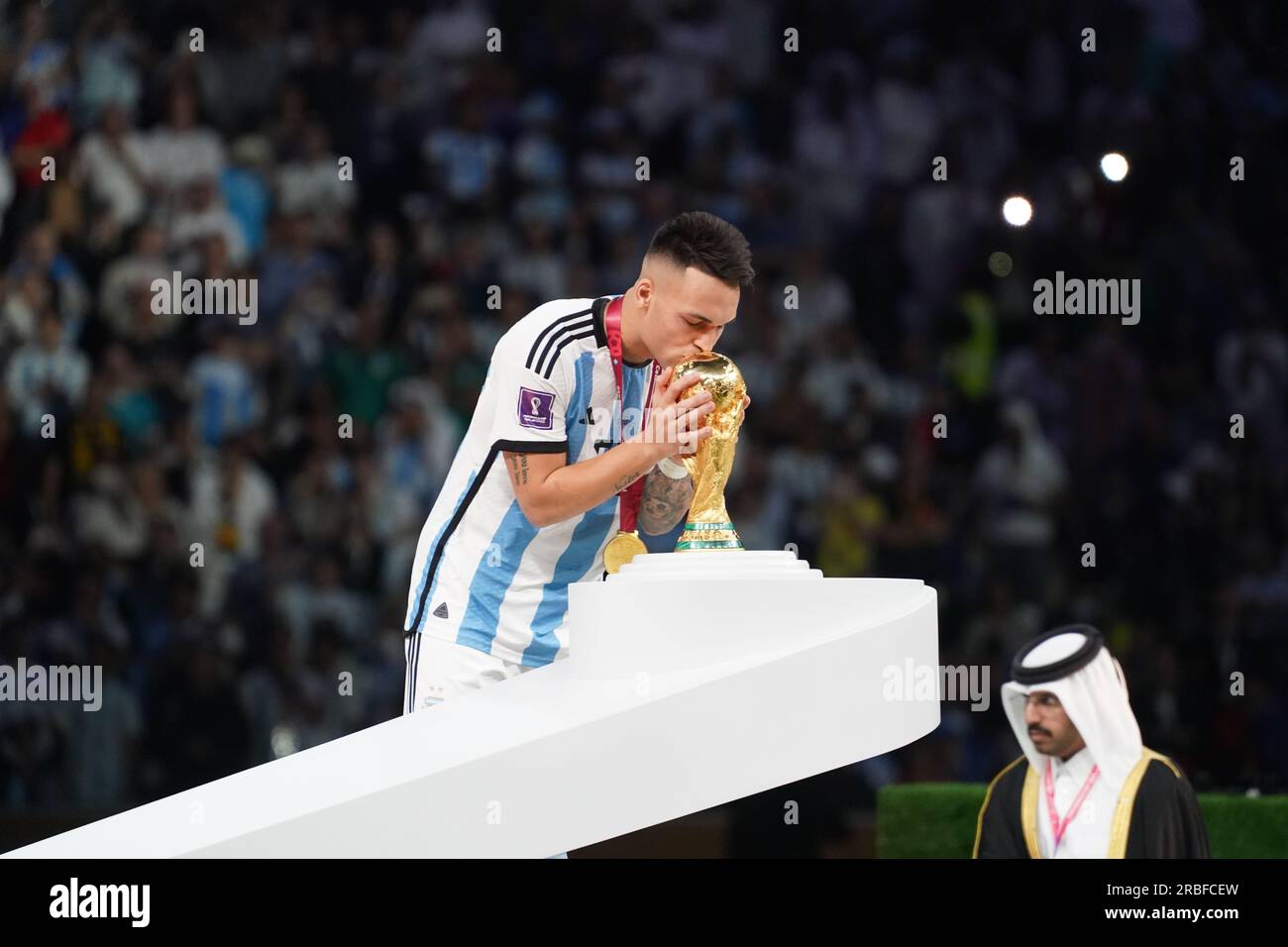 Lusail, Qatar, 18th. December 2022. Lautaro Martinez kiss the Fifa ...