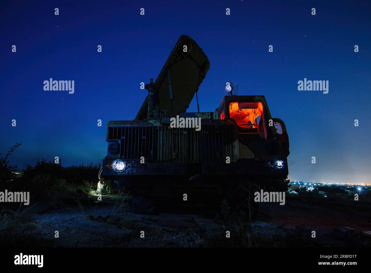 Old rusty broken Russian military vehicle at night Stock Photo - Alamy