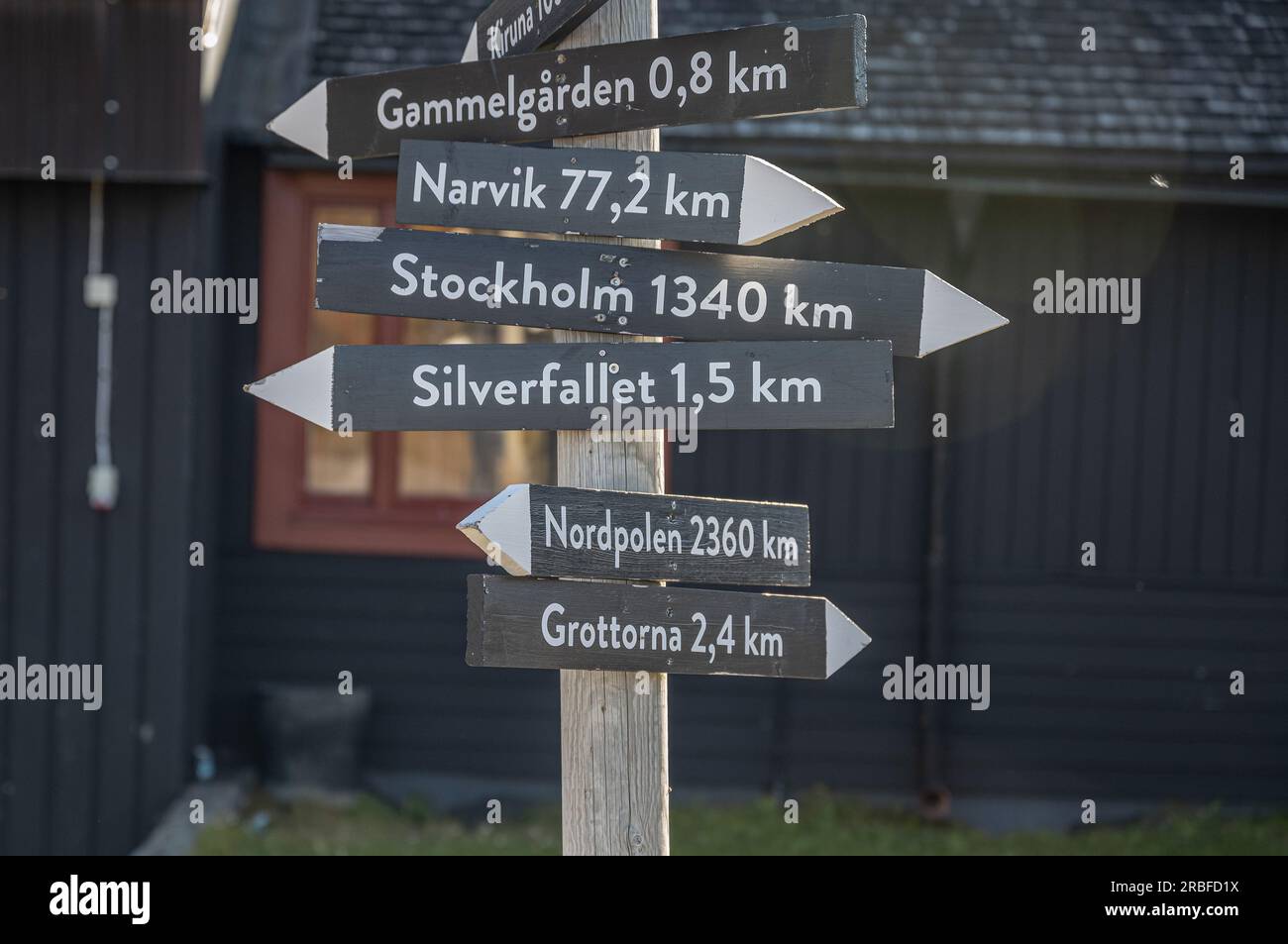 signpost Abisko Sweden Arctic Circle indicates distance and direction ...