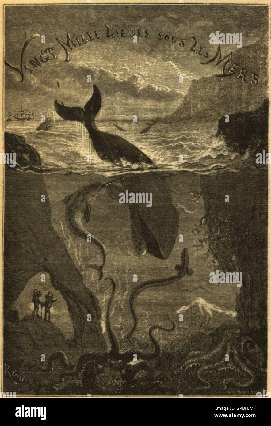 Vingt mille lieues sous les mers 1871 by Edouard Riou Stock Photo - Alamy