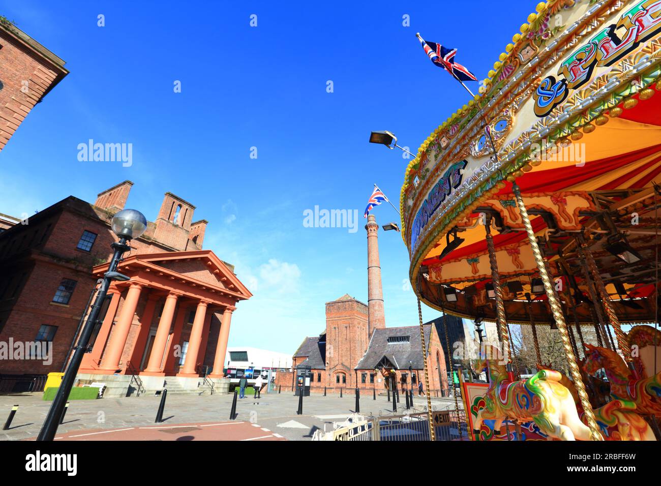 Liverpool, UK - Apr 11, 2023: Carousel in Royal Albert Dock Victorian ...