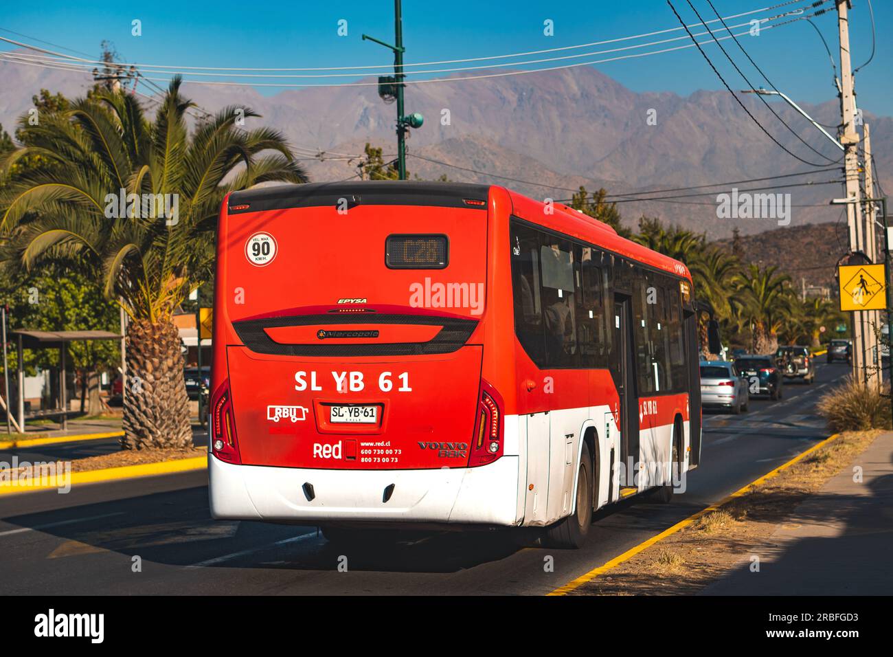 Santiago, Chile - March 31 2023: A brand new public transport Transantiago, or Red Metropolitana ...